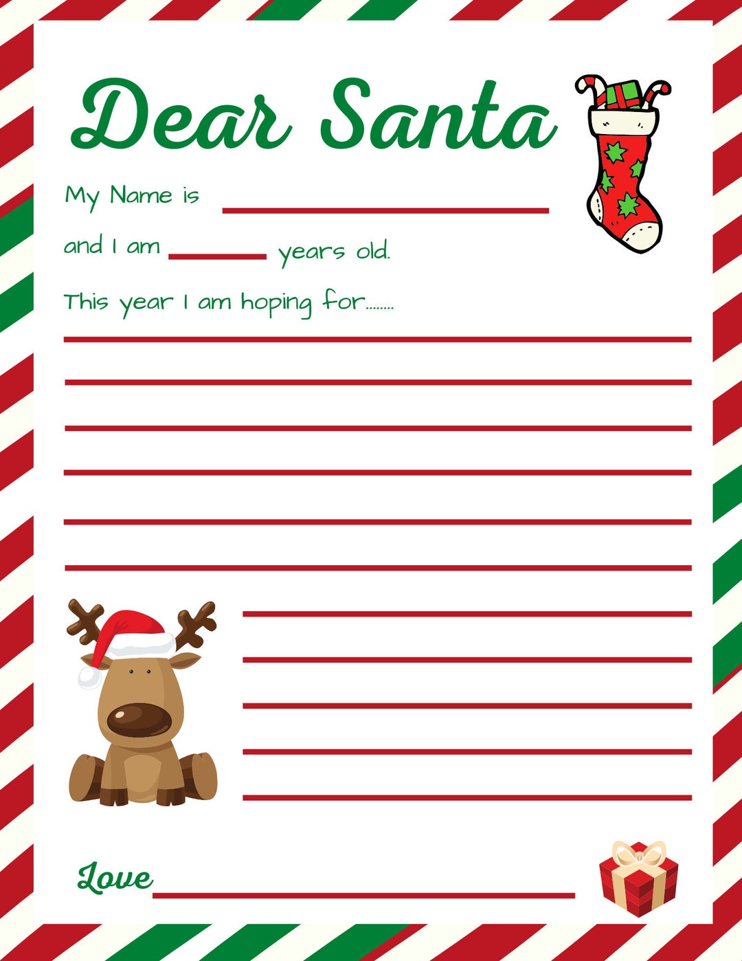 INSTANT DOWNLOAD Letter to Santa - Simple Red and Green Letter to Santa ...