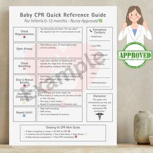 Baby CPR Printable Guide – Infant Emergency Chart for Parents – Nurse Created PDF – Baby Safety ...