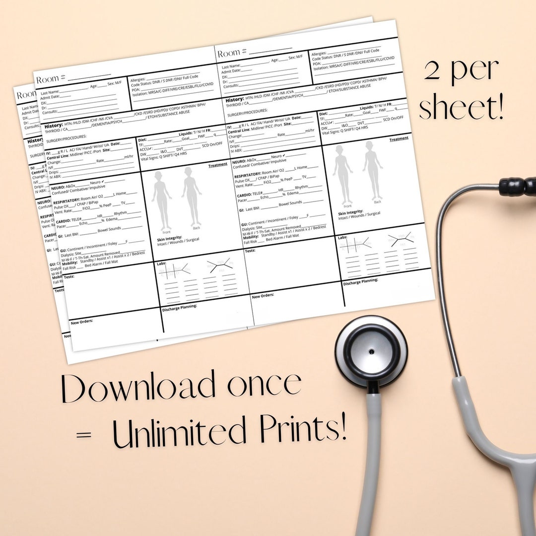 NURSE Report Sheets, 2 per Sheet, Nursing Shift Report Sheet, Nurse ...