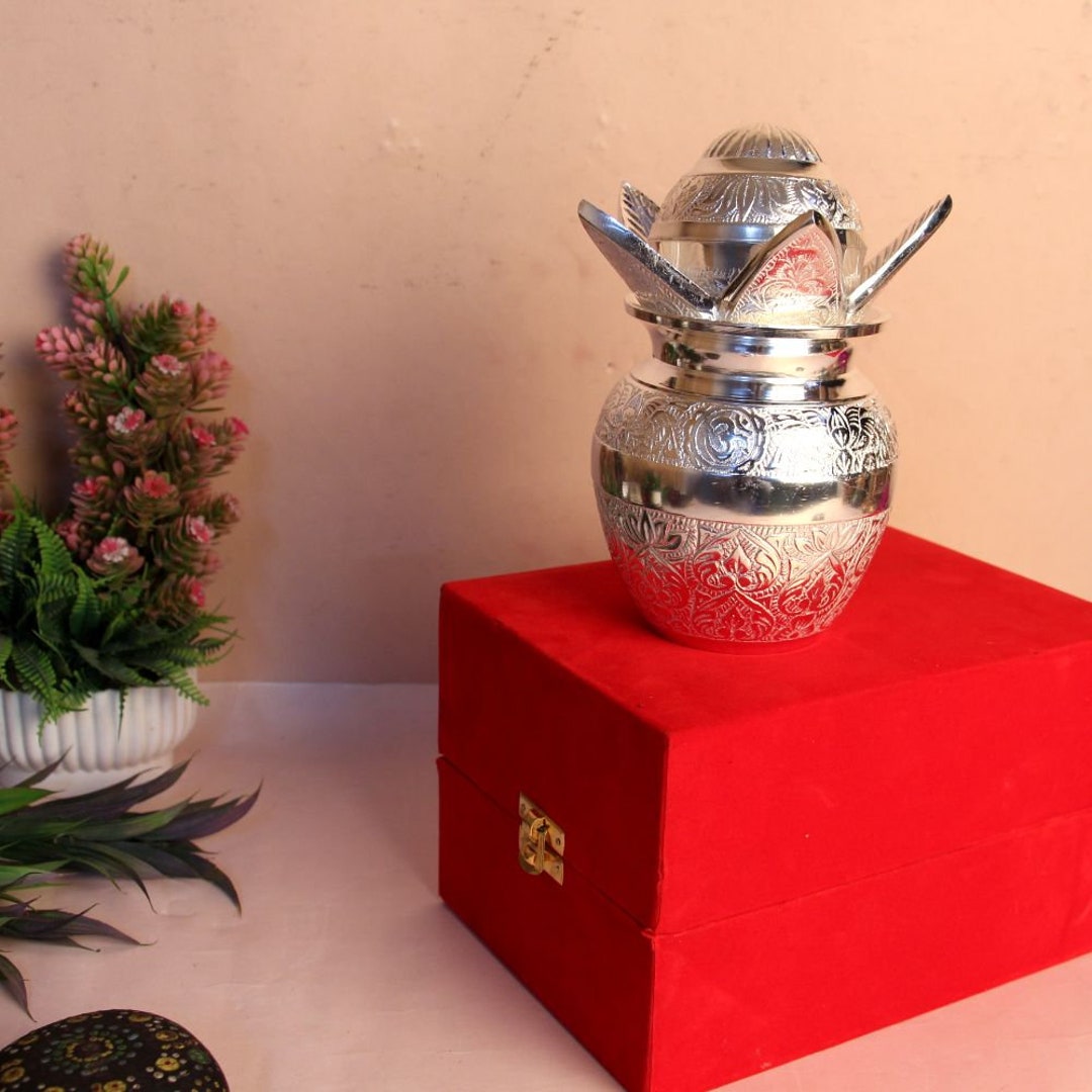 Pure German Silver Kalash, Decorative Puja Kalash, Lota Narial Patta ...
