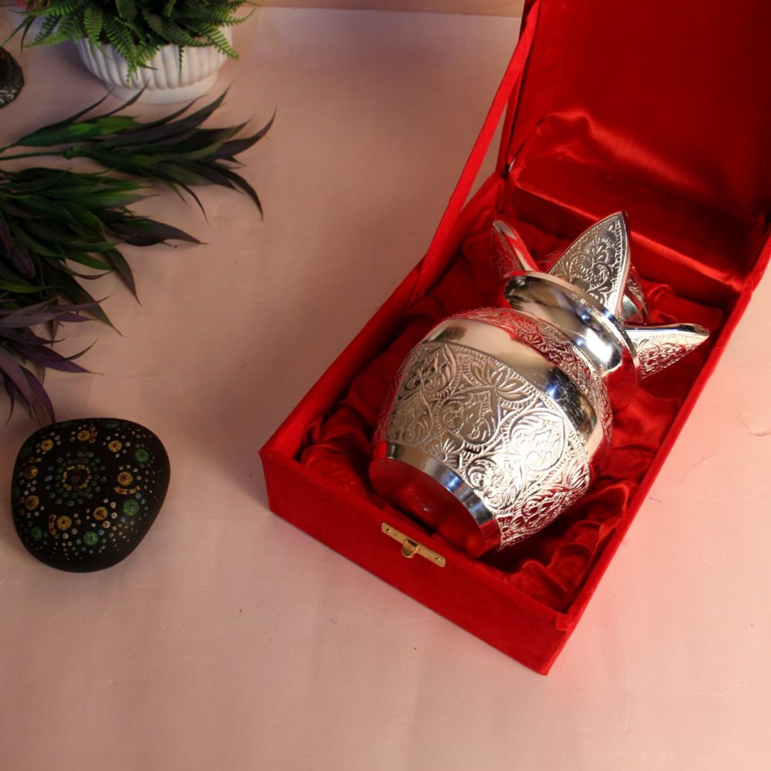 Pure German Silver Kalash, Decorative Puja Kalash, Lota Narial Patta ...