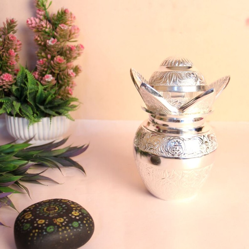 Pure German Silver Kalash, Decorative Puja Kalash, Lota Narial Patta ...