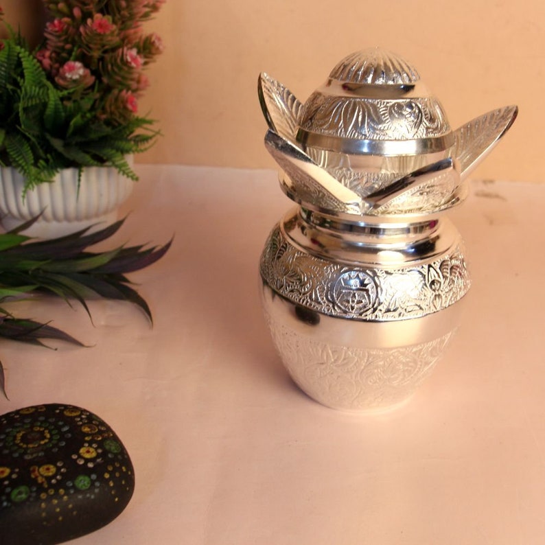 Pure German Silver Kalash, Decorative Puja Kalash, Lota Narial Patta ...