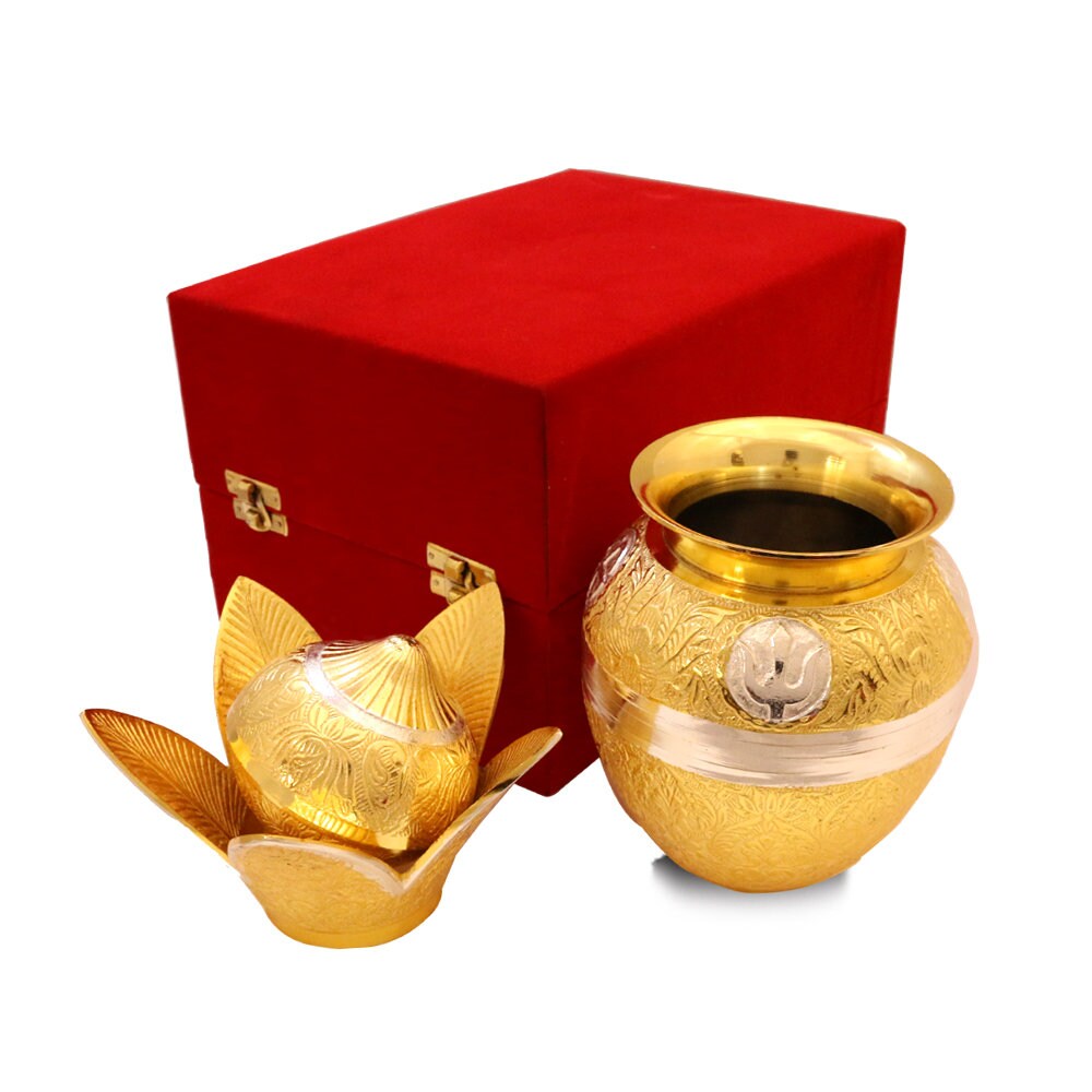 Pure German Silver Kalash, Decorative Puja Kalash, Lota Narial Patta ...