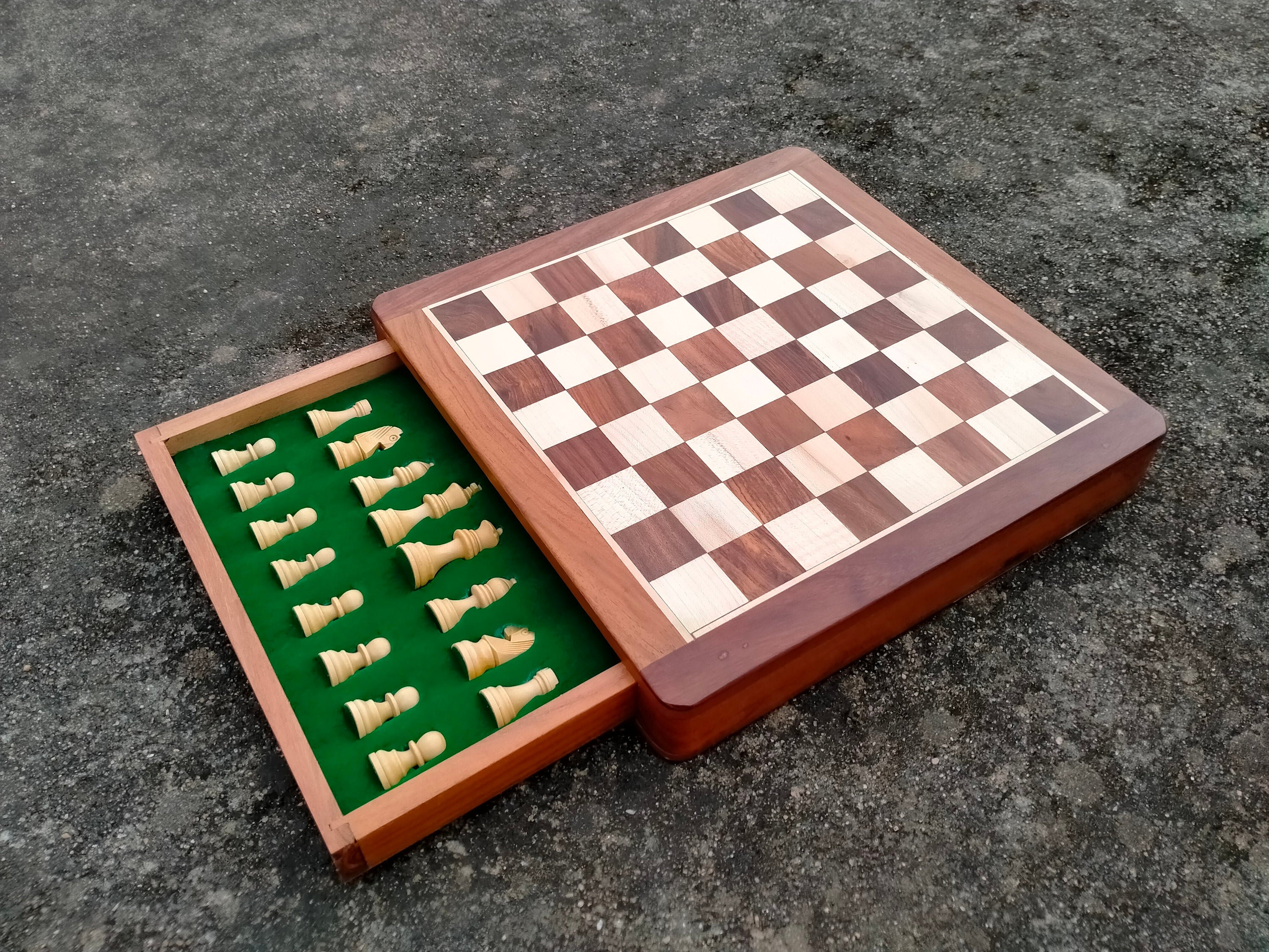 Wooden Magnetic Feature Drawer Chess Board Set with Storage | Etsy