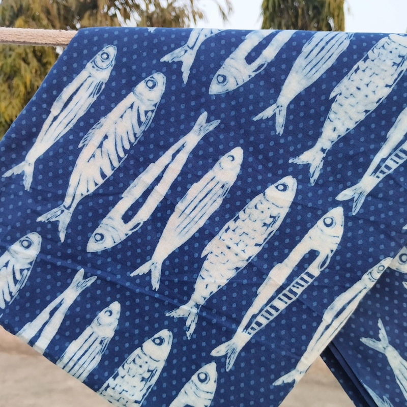 Fish Block Fabric - Etsy UK
