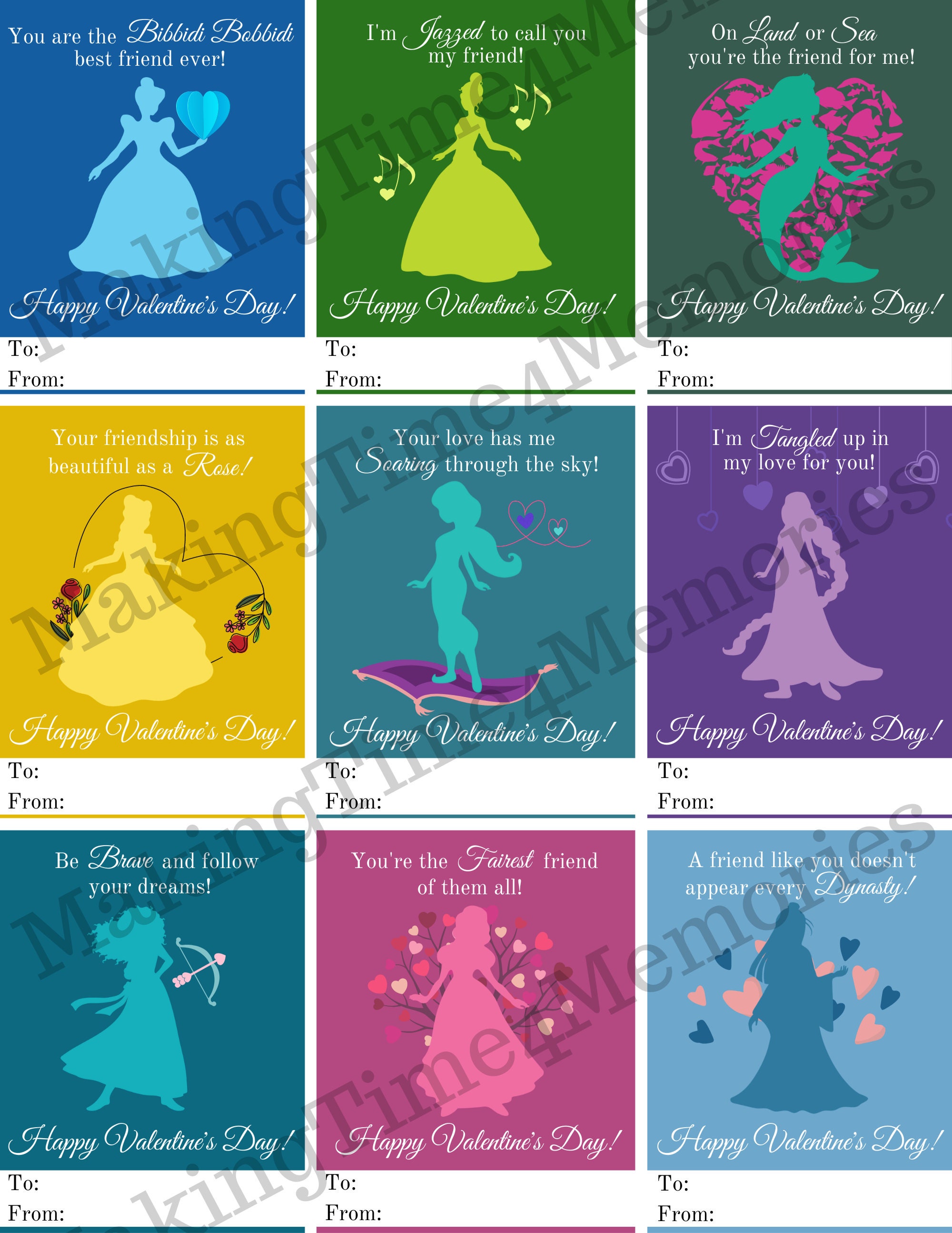 Printable Valentine's Day Cards | Princess Valentines | PDF | Digital ...