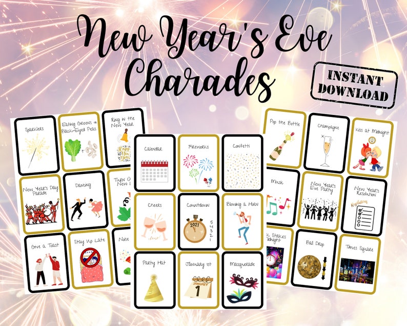 Printable New Year's Eve Charades | Charades | Family Charades | New ...