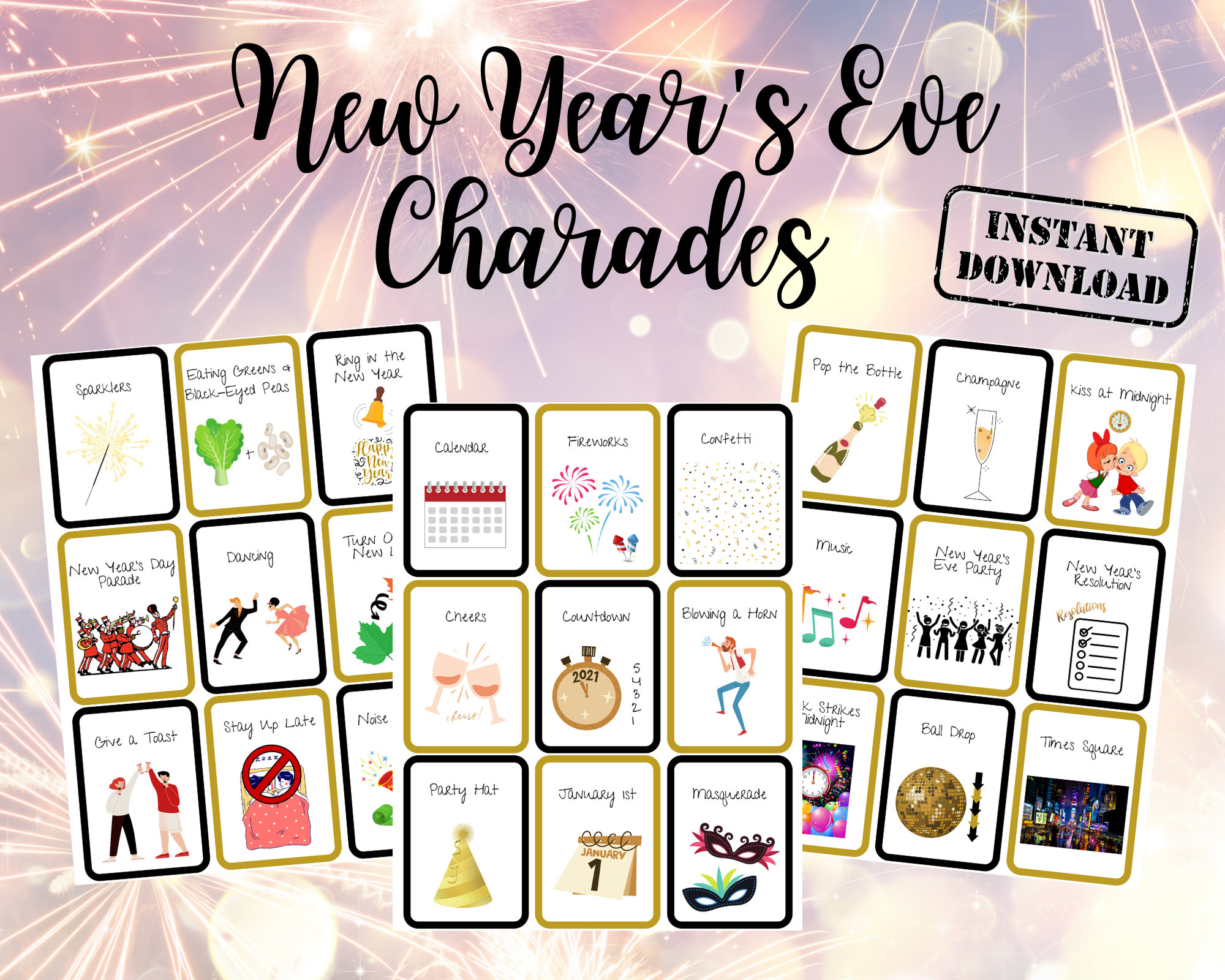 Printable New Year's Eve Charades | Charades | Family Charades | New ...