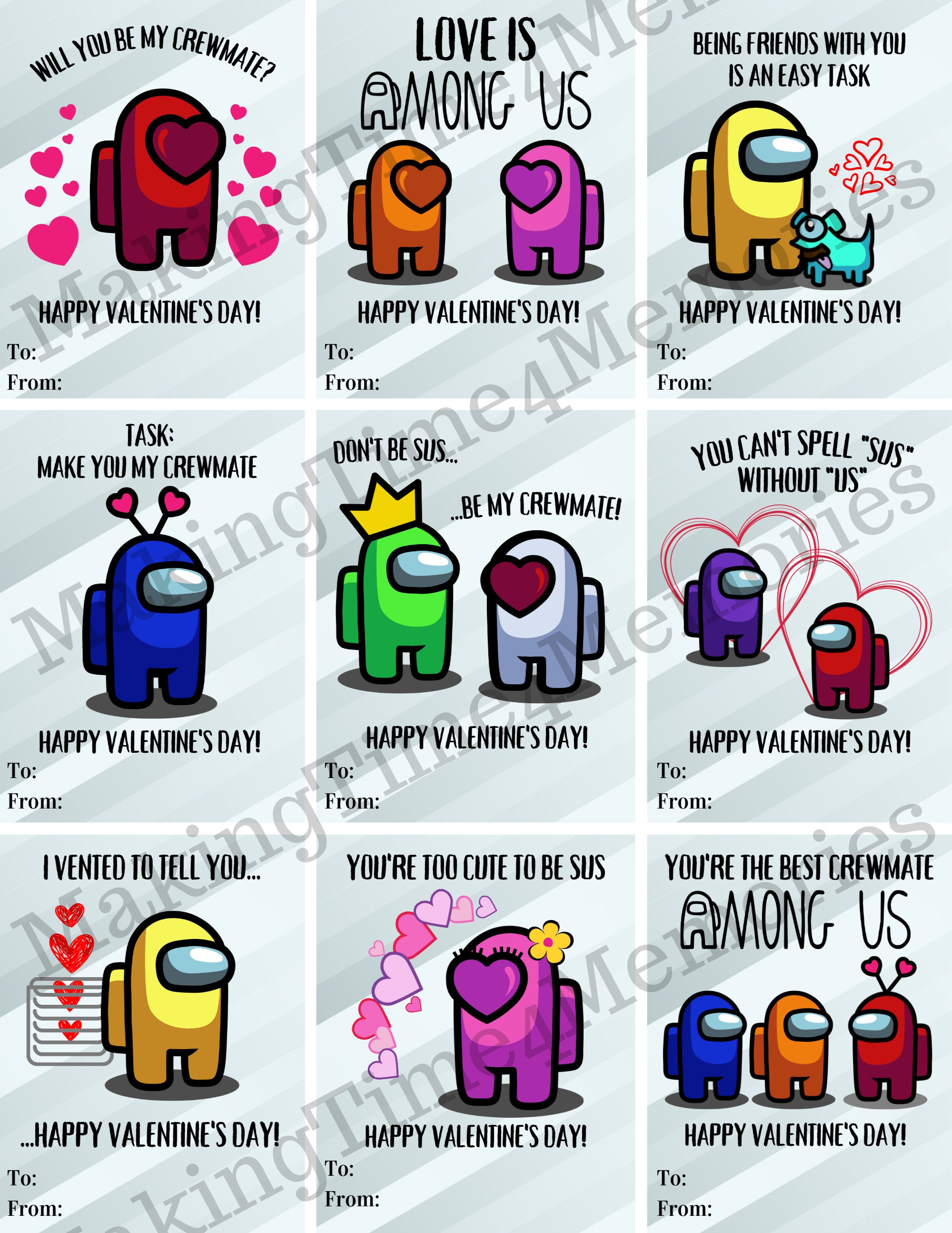 Printable Valentine's Day Cards | Among Us | Astronauts | PDF | Instant ...