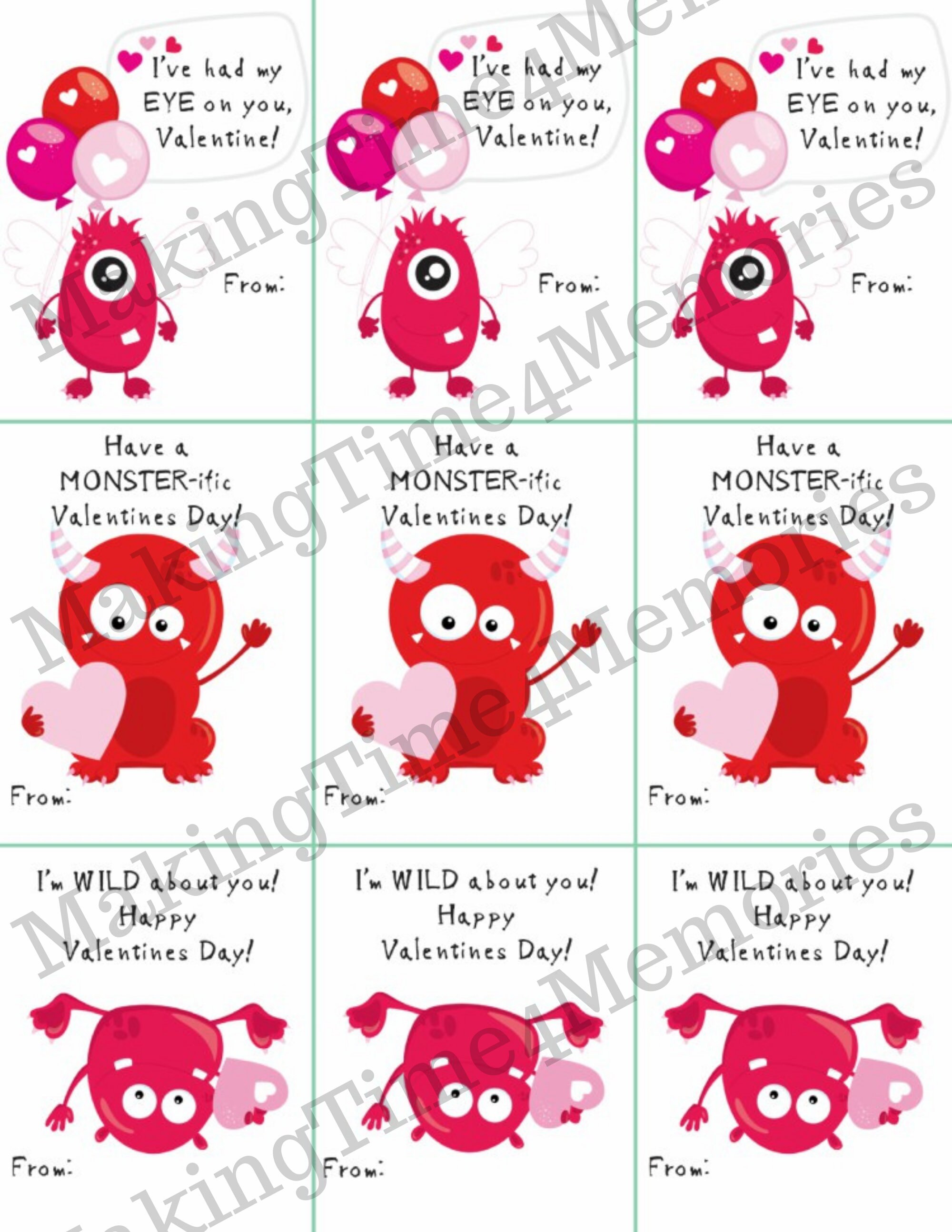 Printable Valentine's Day Cards Cute Monsters Valentine's Day Monsters ...