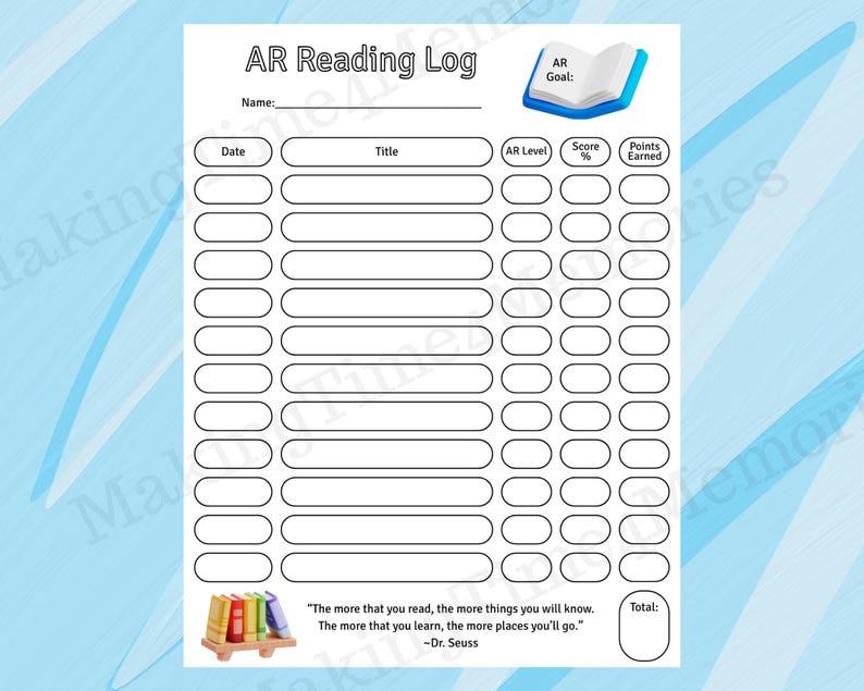 Printable Reading Log Bundle | Kids AR Tracker + Bookmarks (PDF) - Etsy