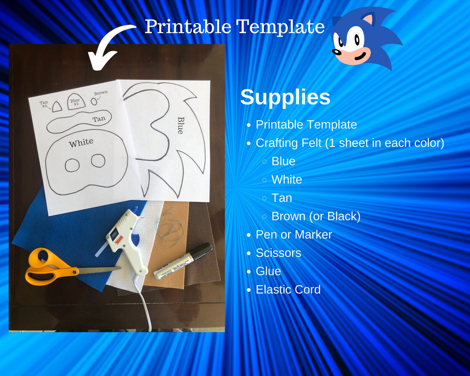 Printable Sonic Mask Template | DIY Sonic Mask | Blue Hedgehog Mask ...