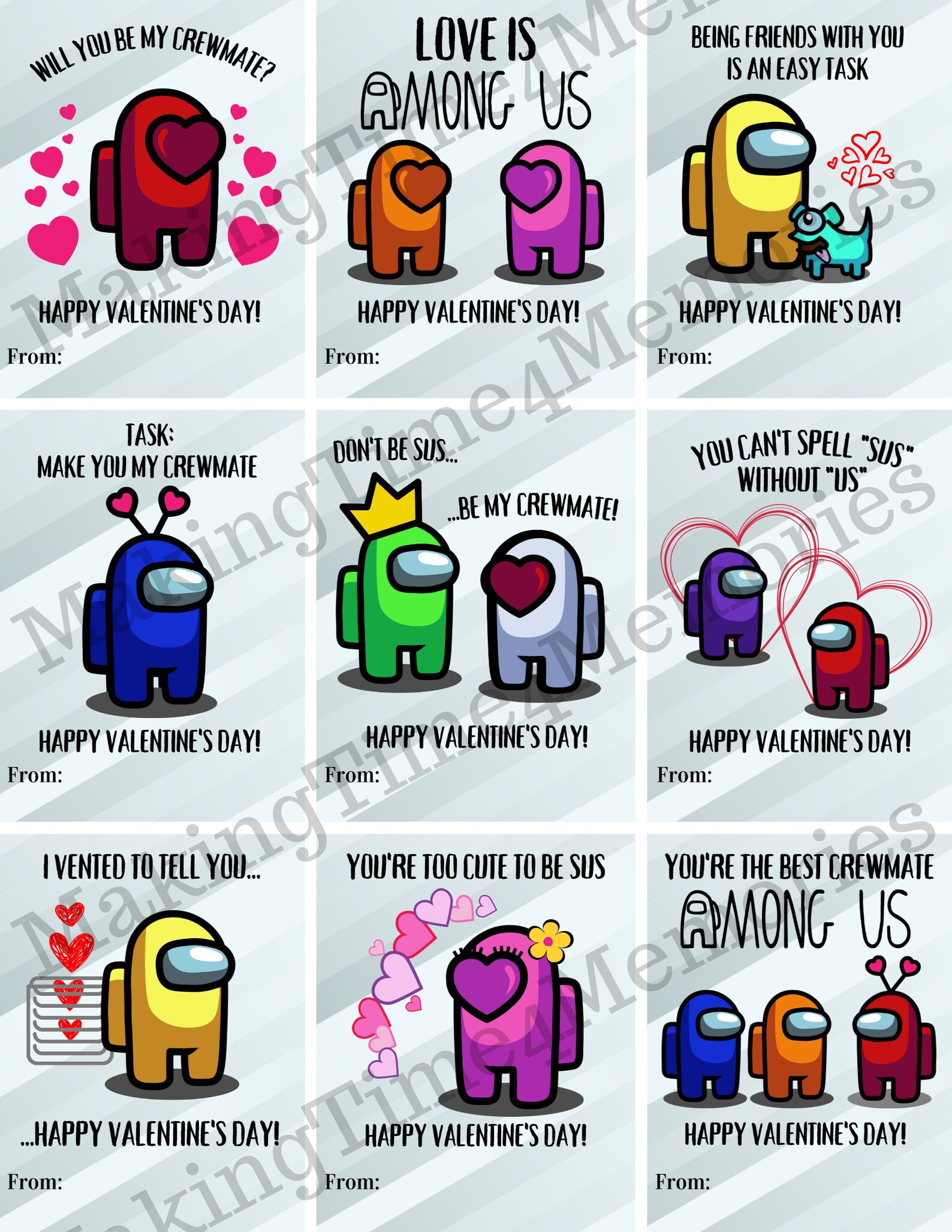 Printable Valentine's Day Cards | Among Us | Astronauts | PDF | Instant ...