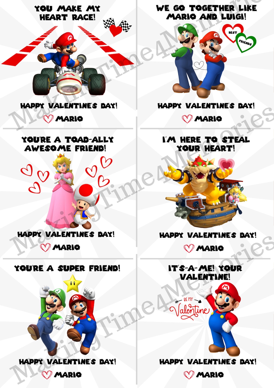 Personalized Mario Valentine's Day Cards | Printable Valentines ...