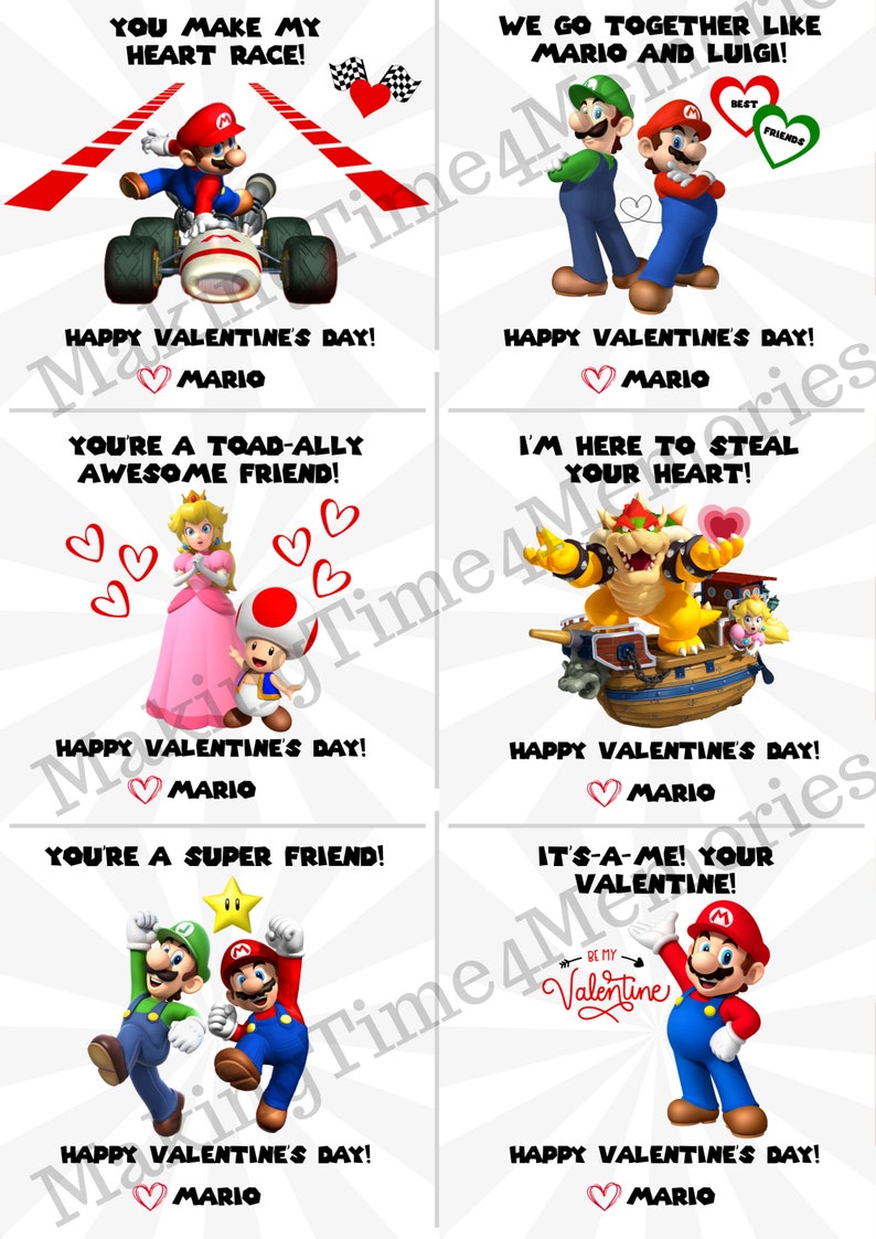 Personalized Mario Valentine's Day Cards | Printable Valentines ...
