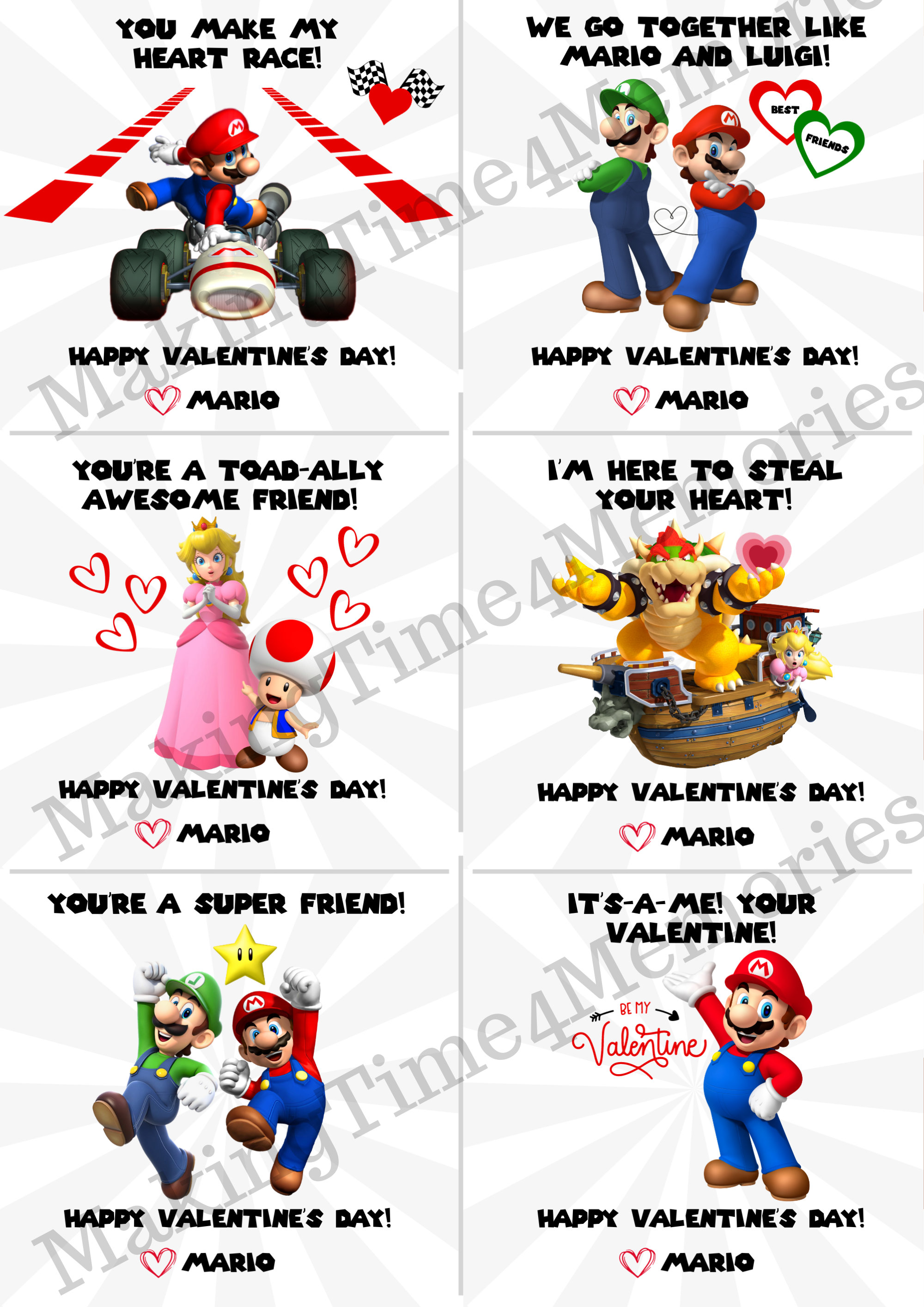 Personalized Mario Valentine's Day Cards | Printable Valentines ...