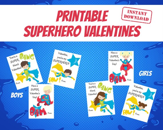 Printable Valentine's Day Cards Superheroes Superhero | Etsy