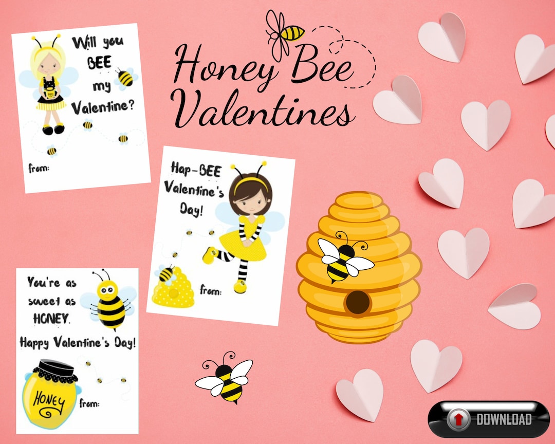 Printable Valentine's Day Cards | Honey Bee Valentines | Bee Valentines ...