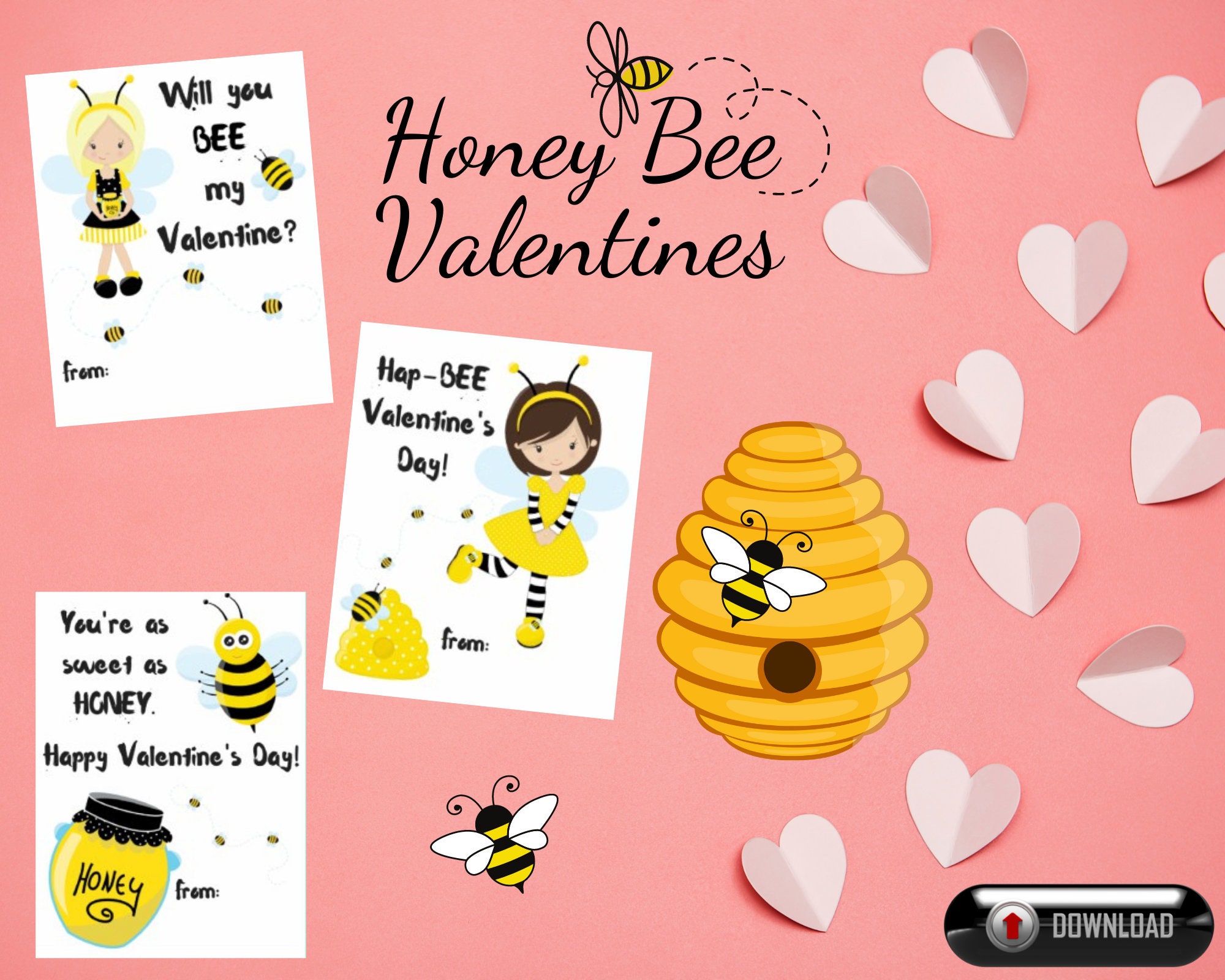 Printable Valentine's Day Cards | Honey Bee Valentines | Bee Valentines ...