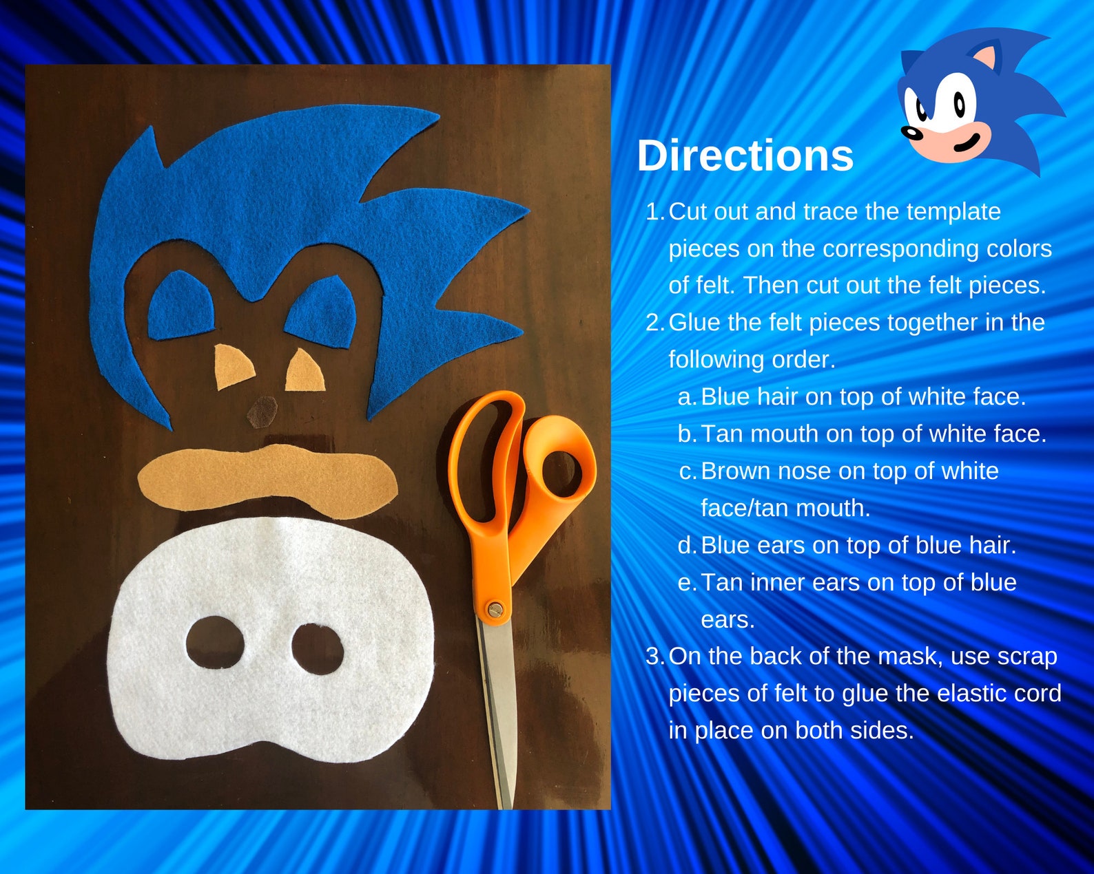 DIY Sonic Felt Mask Template | Printable Blue Hedgehog Mask (PDF) - Etsy