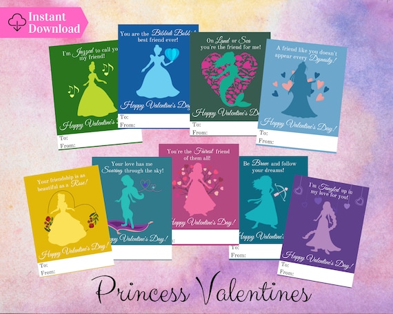 Printable Valentine's Day Cards Princess Valentines | Etsy