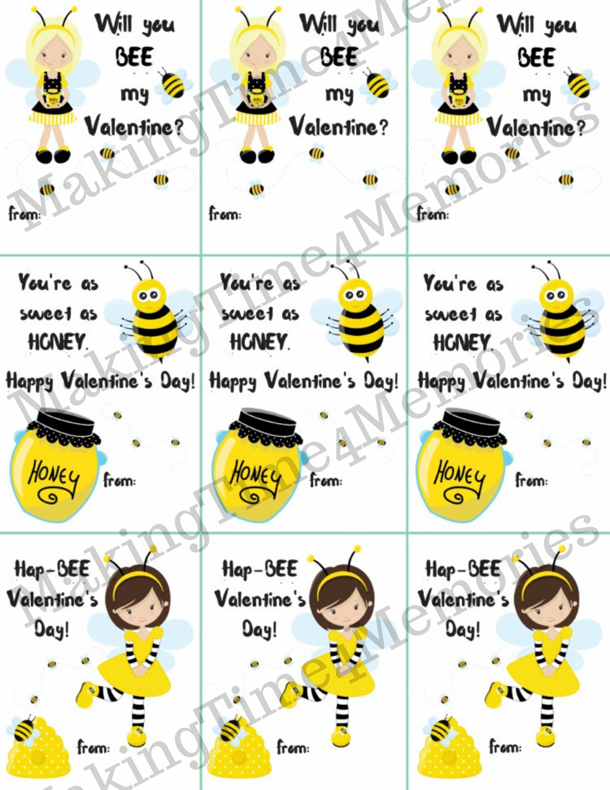 Printable Valentine's Day Cards | Honey Bee Valentines | Bee Valentines ...