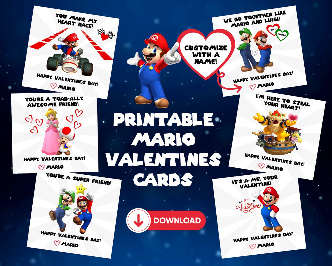 Personalized Mario Valentine's Day Cards | Printable Valentines ...