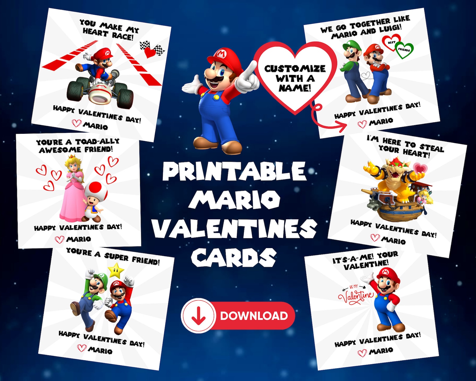 Personalized Mario Valentine's Day Cards | Printable Valentines ...