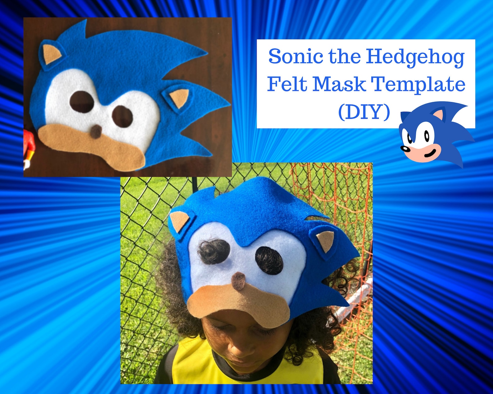 DIY Sonic Felt Mask Template | Printable Blue Hedgehog Mask (PDF) - Etsy