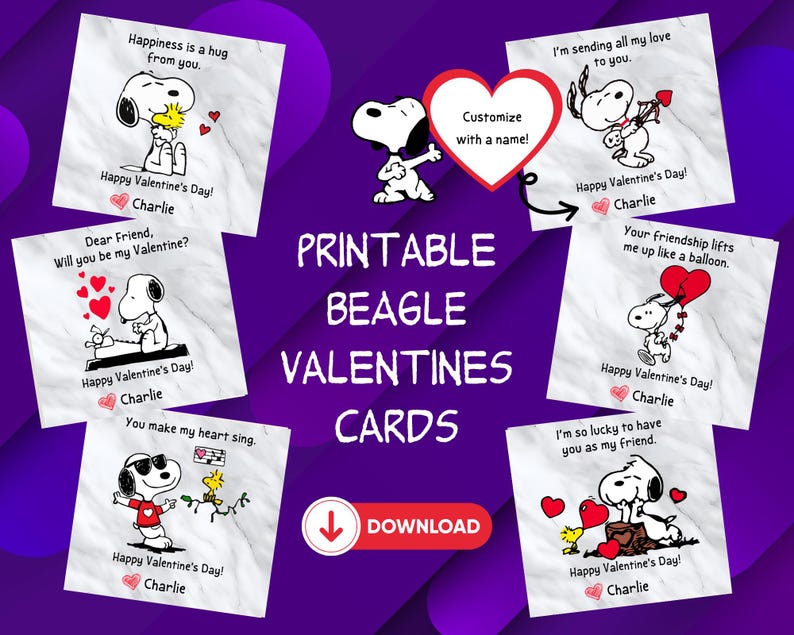 Personalized Beagle Valentine's Day Cards | Kids Classroom (PDF ...