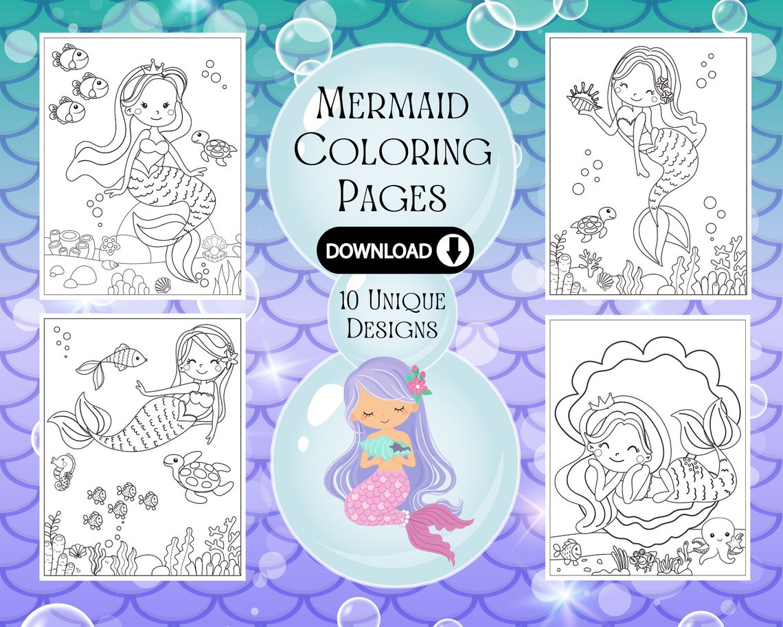 Printable Mermaid Coloring Pages Coloring Book Mermaids Art Supplies ...