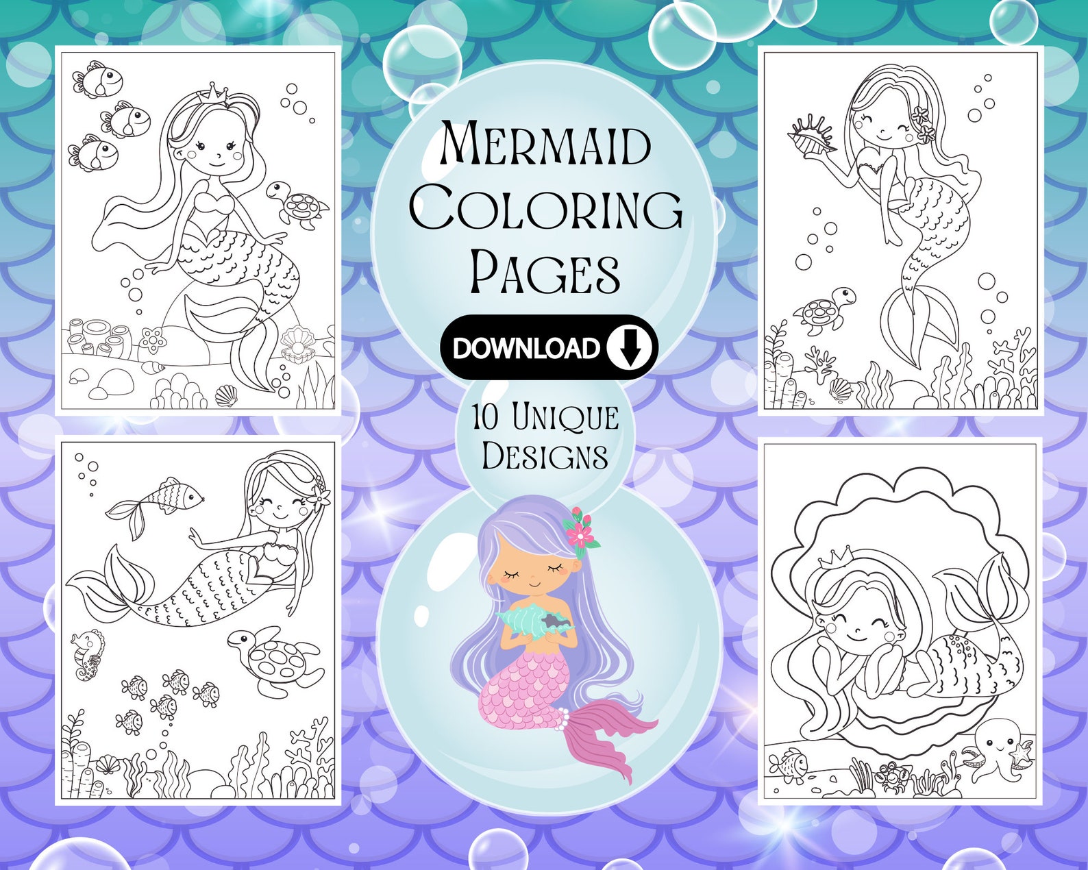 Printable Mermaid Coloring Pages | Coloring Book | Mermaids | Art ...