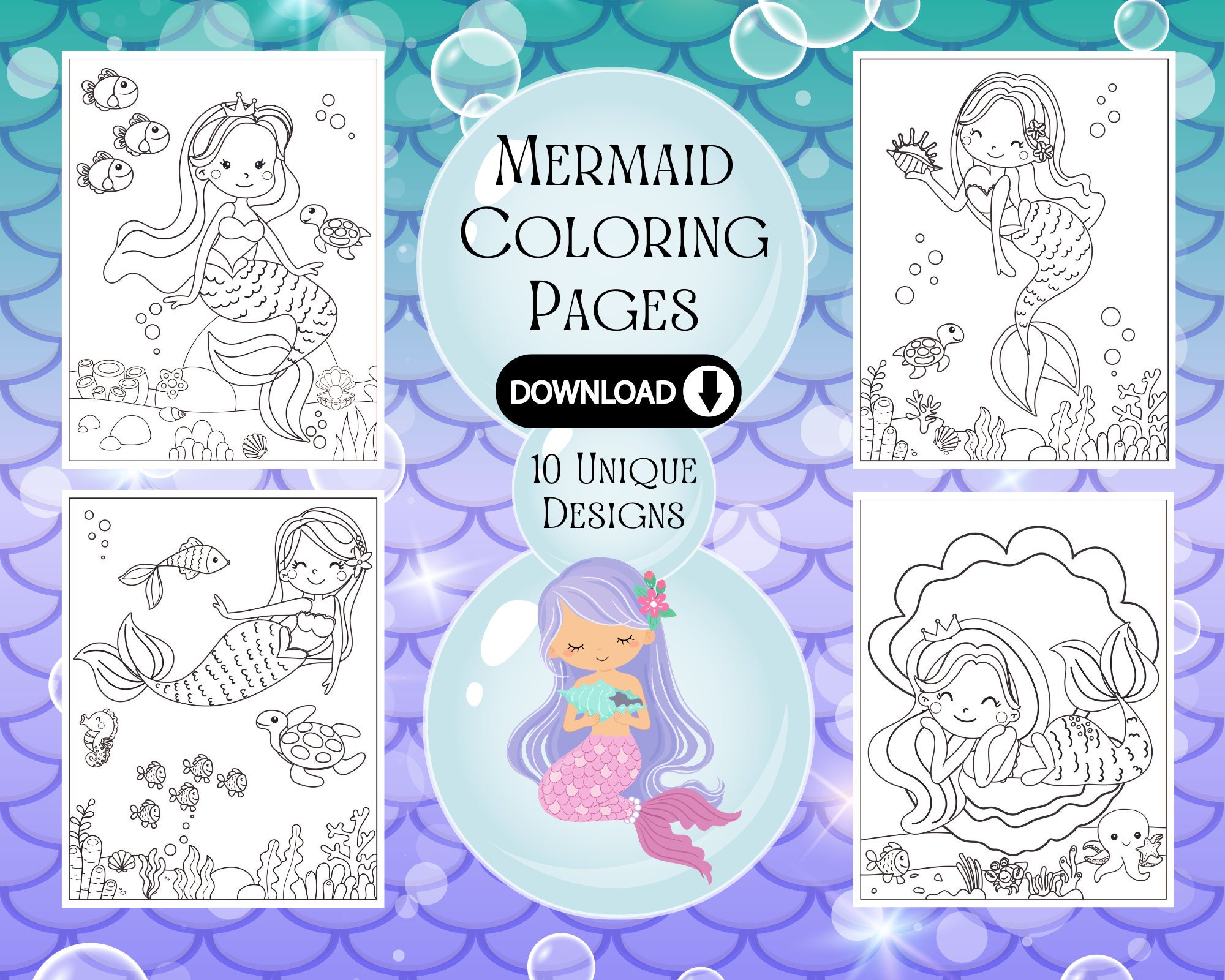 Printable Mermaid Coloring Pages | Coloring Book | Mermaids | Art ...
