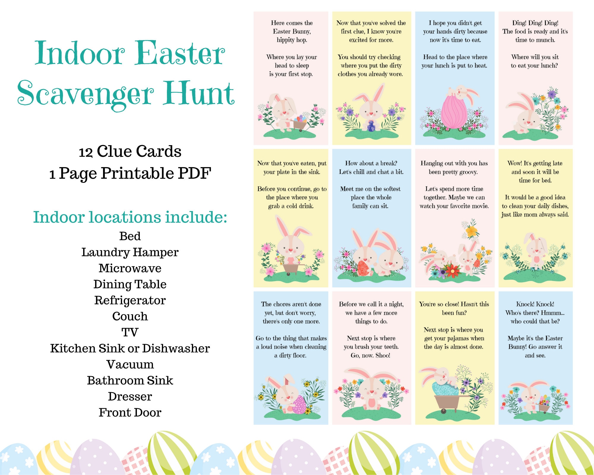 Printable Indoor Easter Scavenger Hunt | Indoor Easter Egg Hunt Clue ...