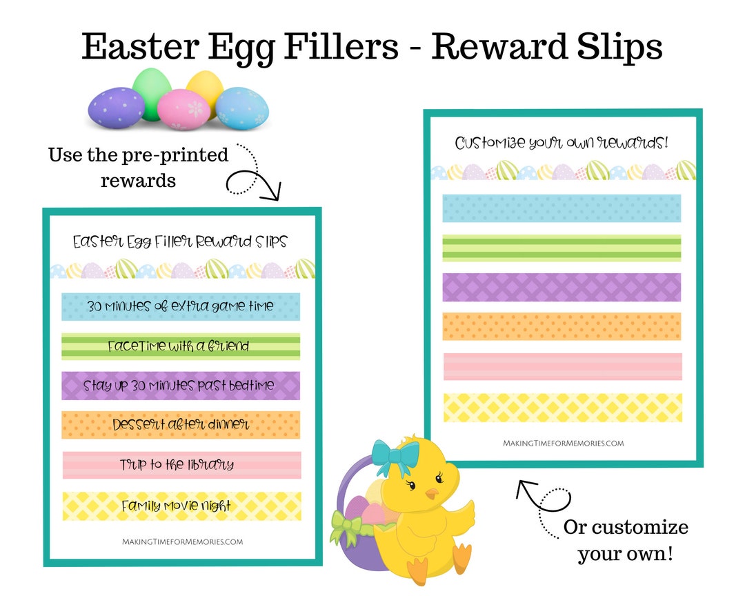 Printable Easter Egg Fillers | Easter Egg Reward Slips | Easter Egg ...