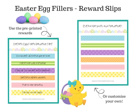 Printable Easter Egg Fillers Easter Egg Reward Slips | Etsy