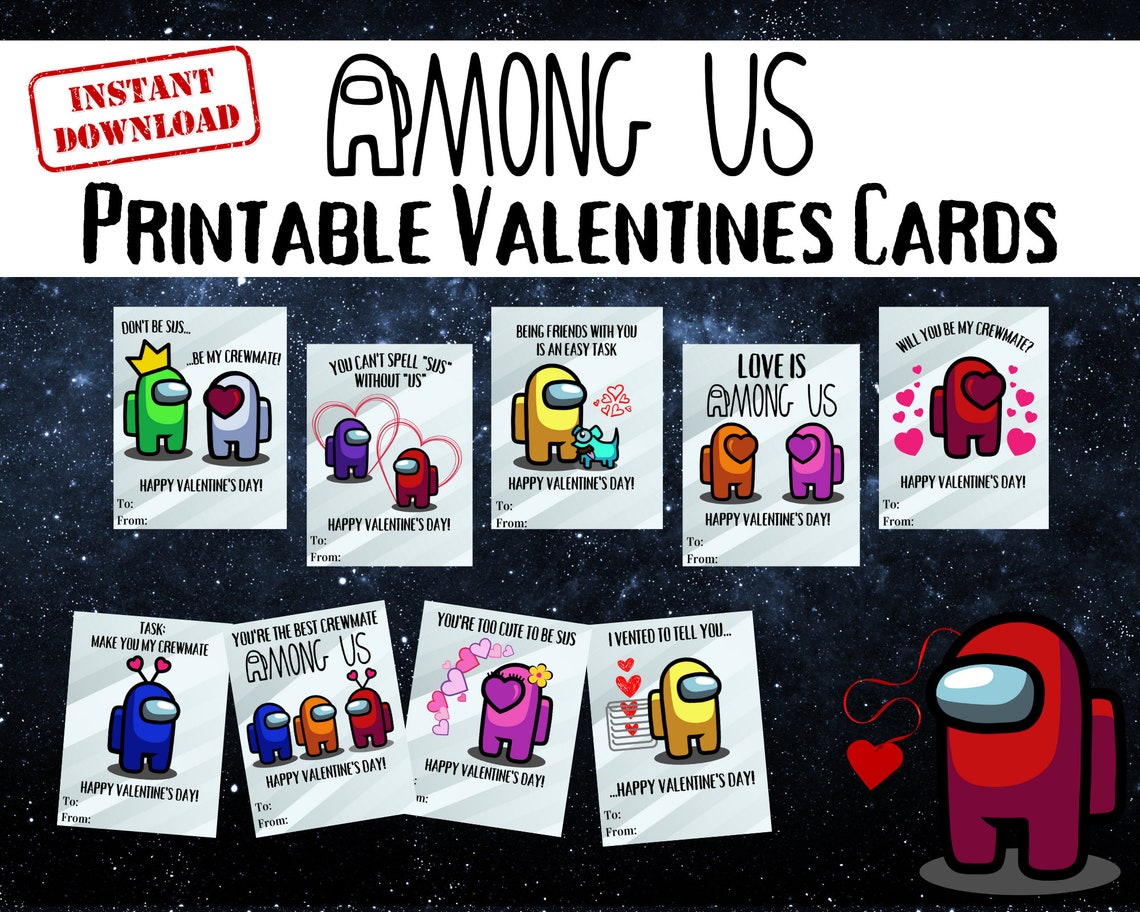 Printable Valentine's Day Cards | Among Us | Astronauts | PDF | Instant ...