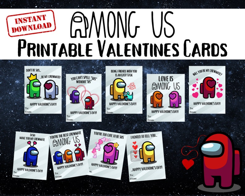 Printable Valentine's Day Cards | Among Us | Astronauts | PDF | Instant ...