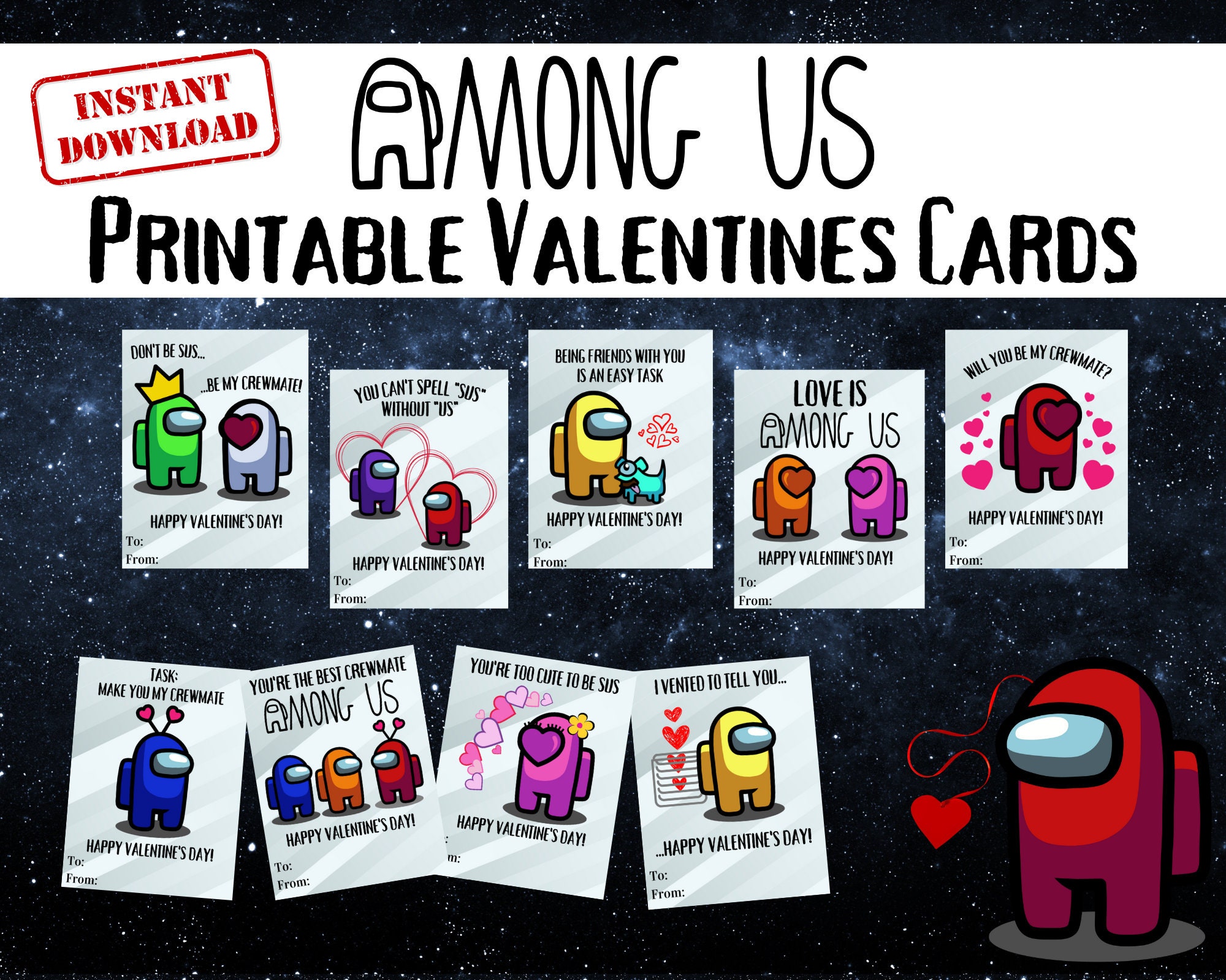 Printable Valentine's Day Cards | Among Us | Astronauts | PDF | Instant ...