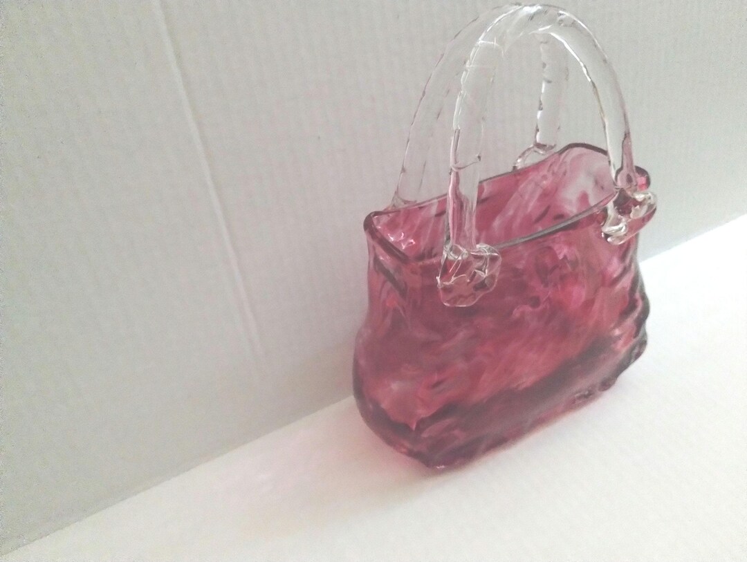 PINK GLASS Purse,art Glass Murano Style, Heavy Thick W Scalloped Edges ...