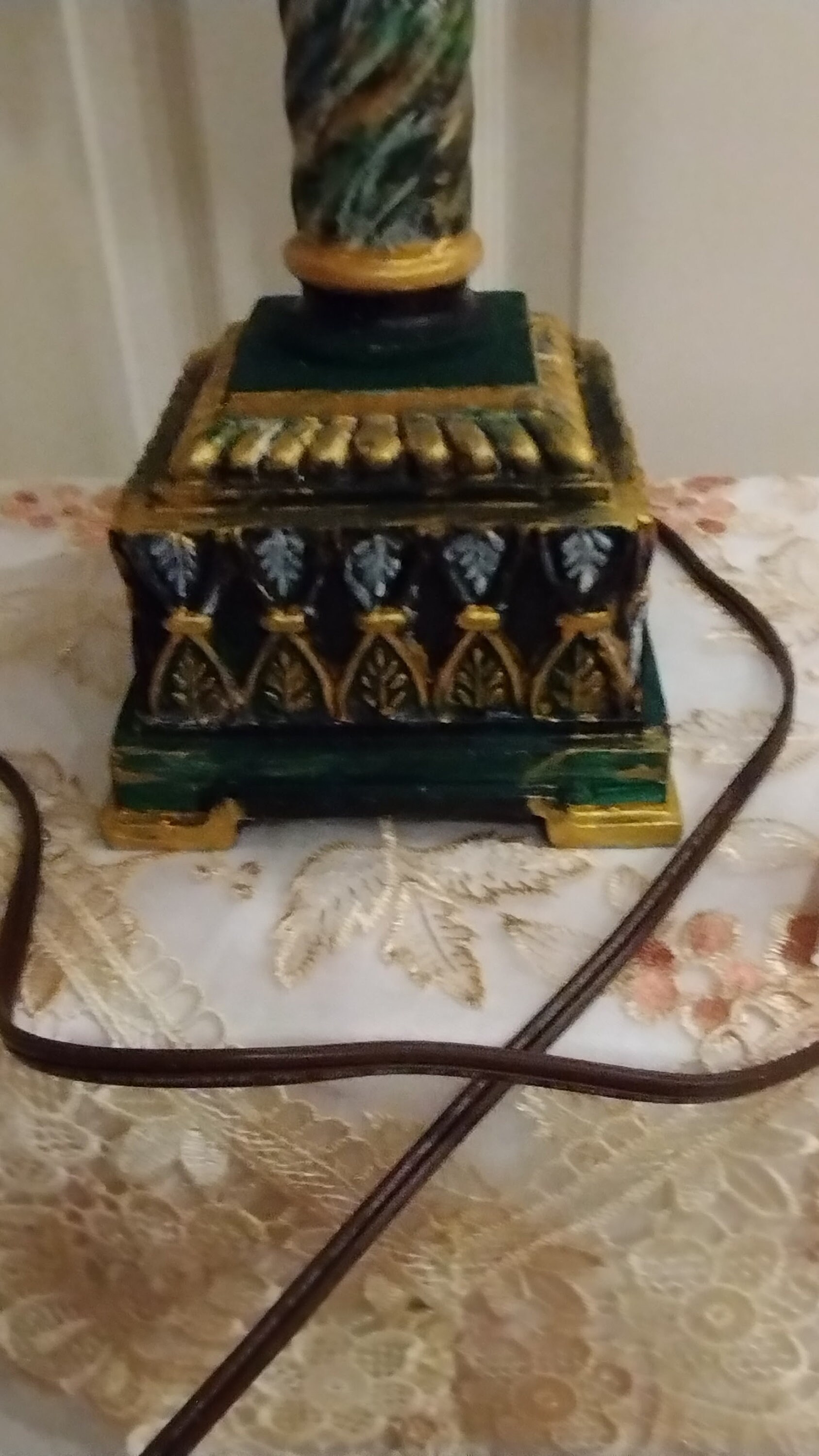 BLACK and GOLD Gothic Lamp With Custom Lampshade. Green Embellishments ...