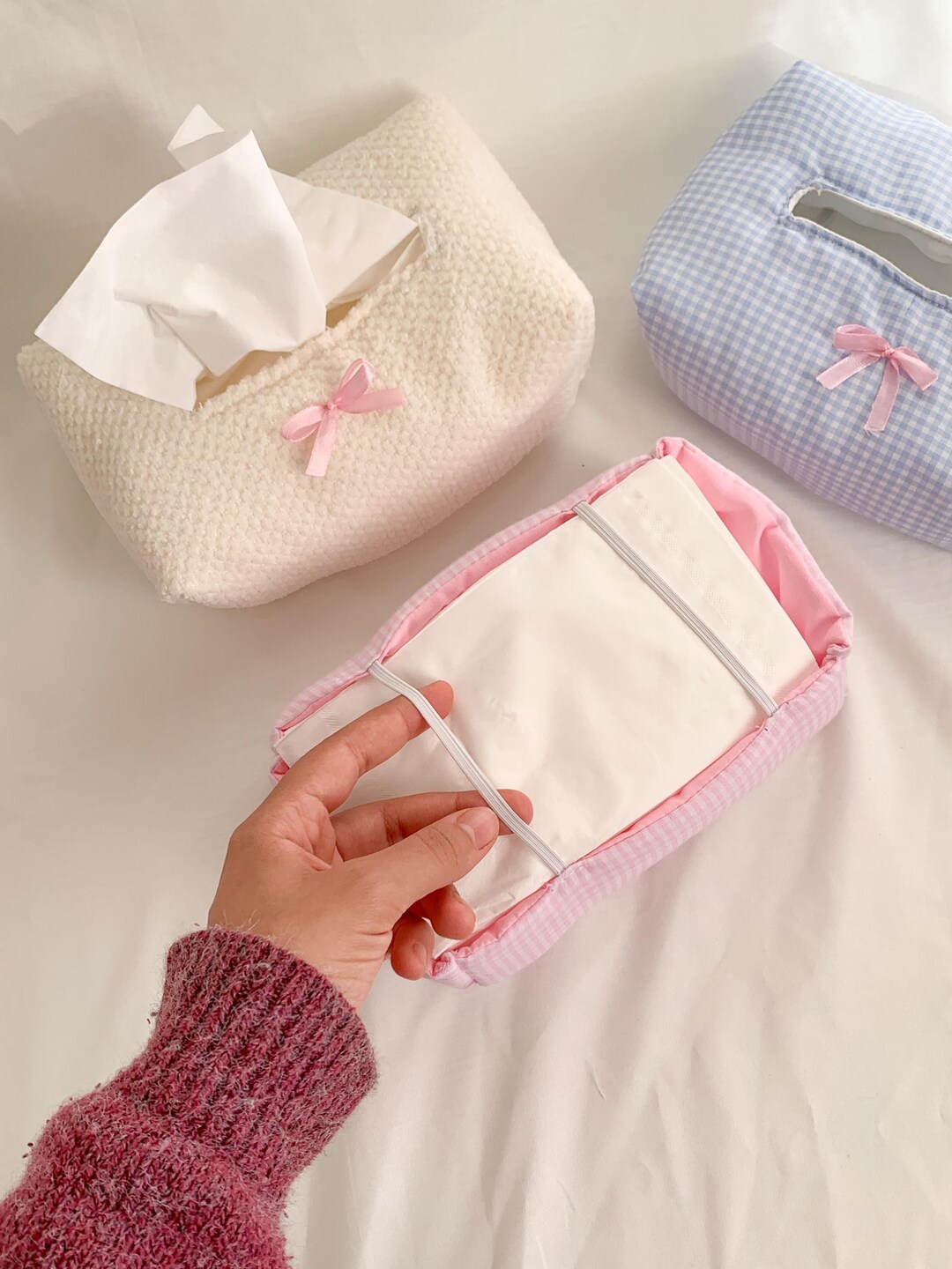 Puffy Tissue Box Cover: Decorative Cotton Box With Bow - Etsy