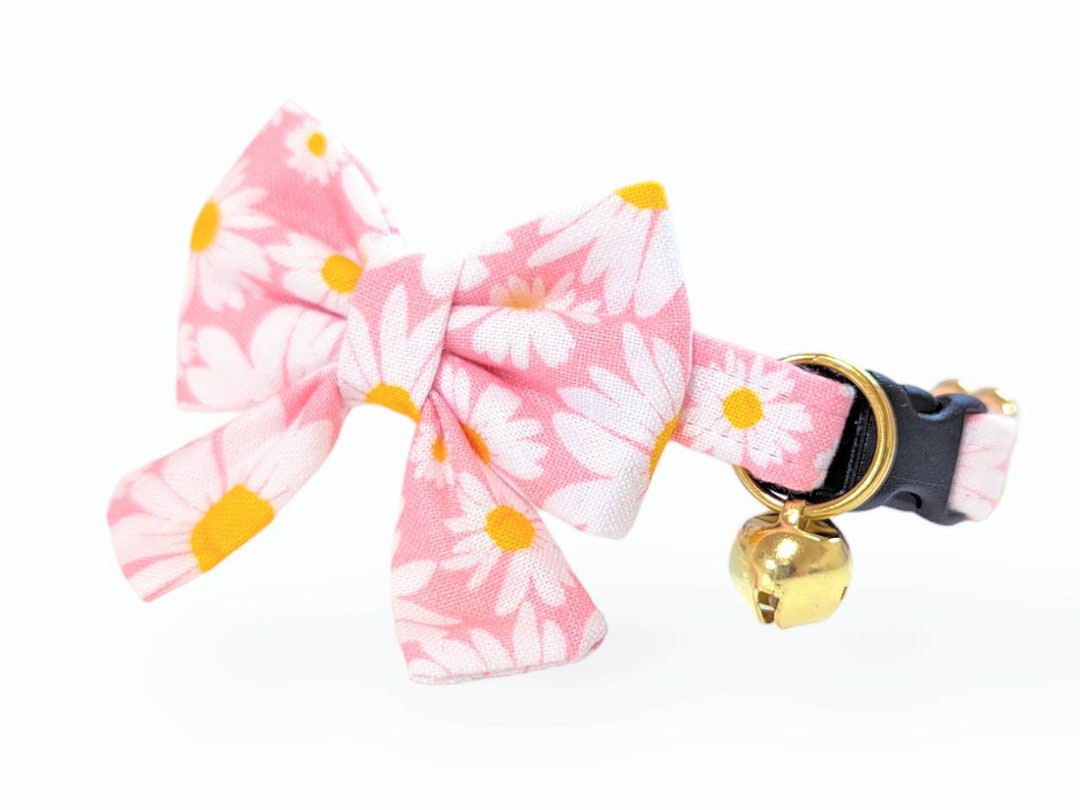 Pink Daisy Cat Collar With Bow Pink Kitten Breakaway Collar With ...