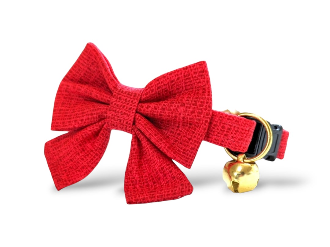 Solid Red Cat Collar With Bow ~ Red Kitten Breakaway Collar With Bowtie ...
