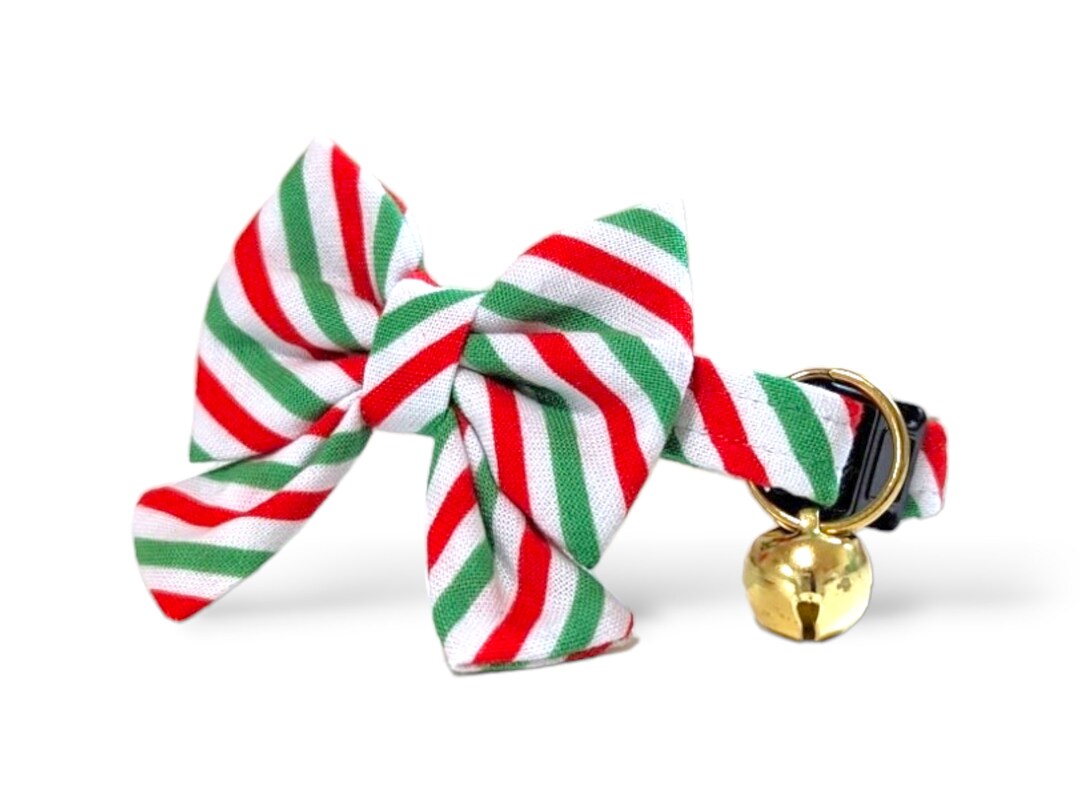 Xmas Peppermint Cat Collar With Bow Kitten Breakaway Collar With Bowtie ...