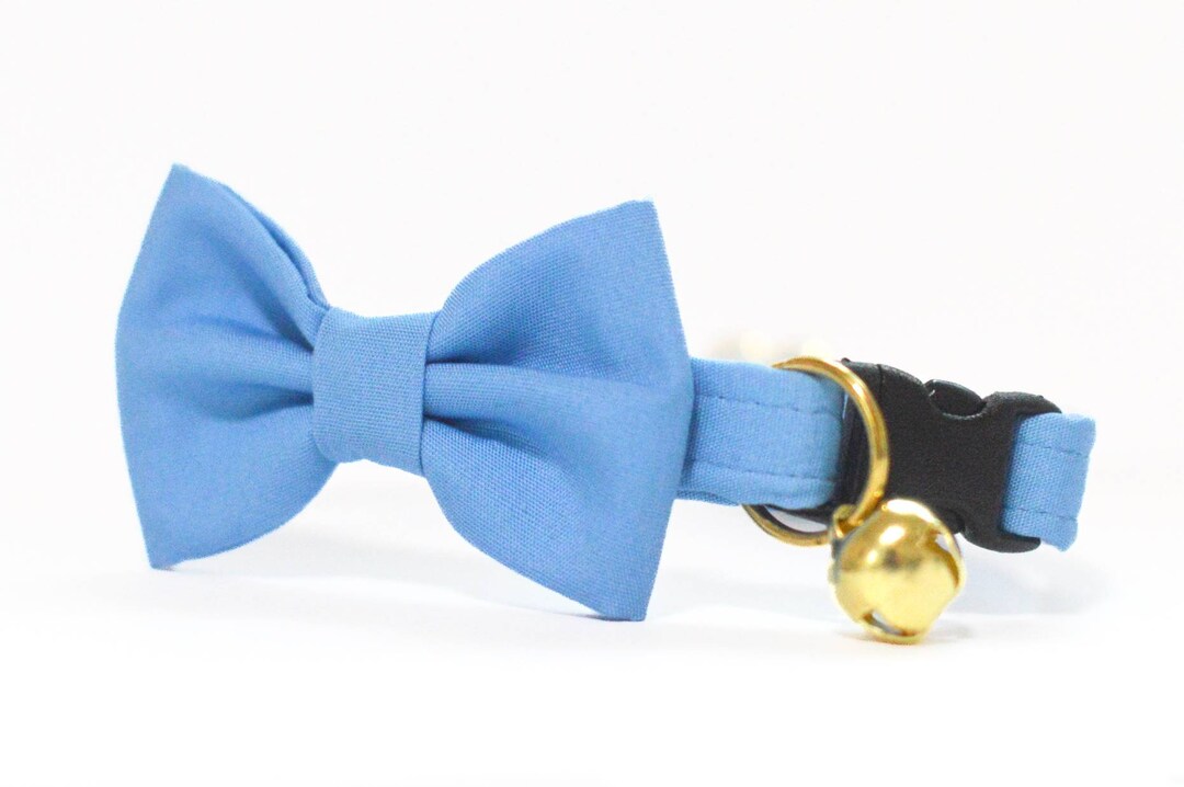 Blue Cat Collar With Bowtie ~ Sky Blue Kitten Breakaway Collar With ...