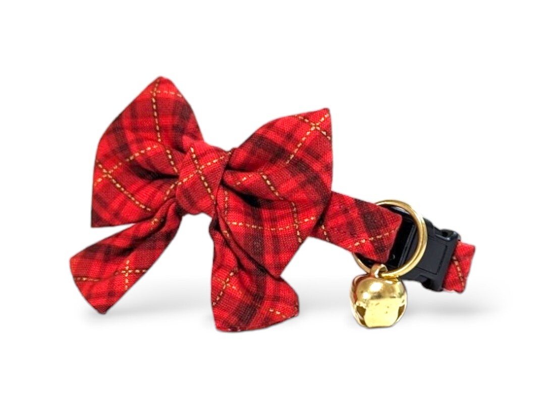 Red Plaid Cat Collar With Bow ~ Plaid Kitten Breakaway Collar With ...