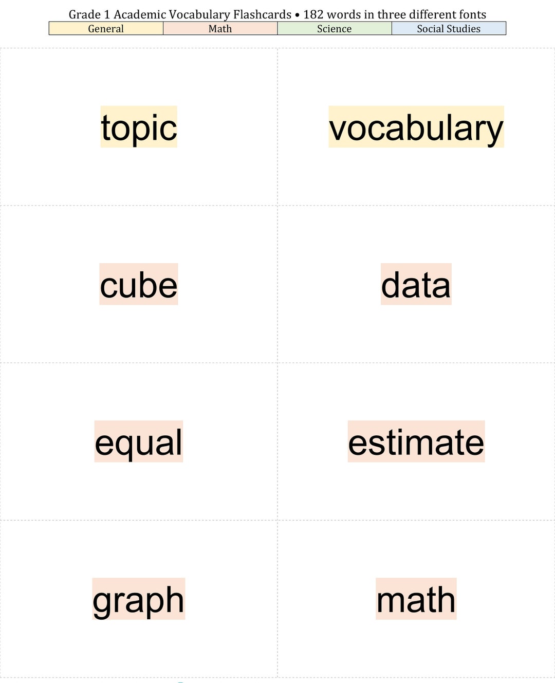 Grade 1 Academic Vocabulary Flashcards - Etsy