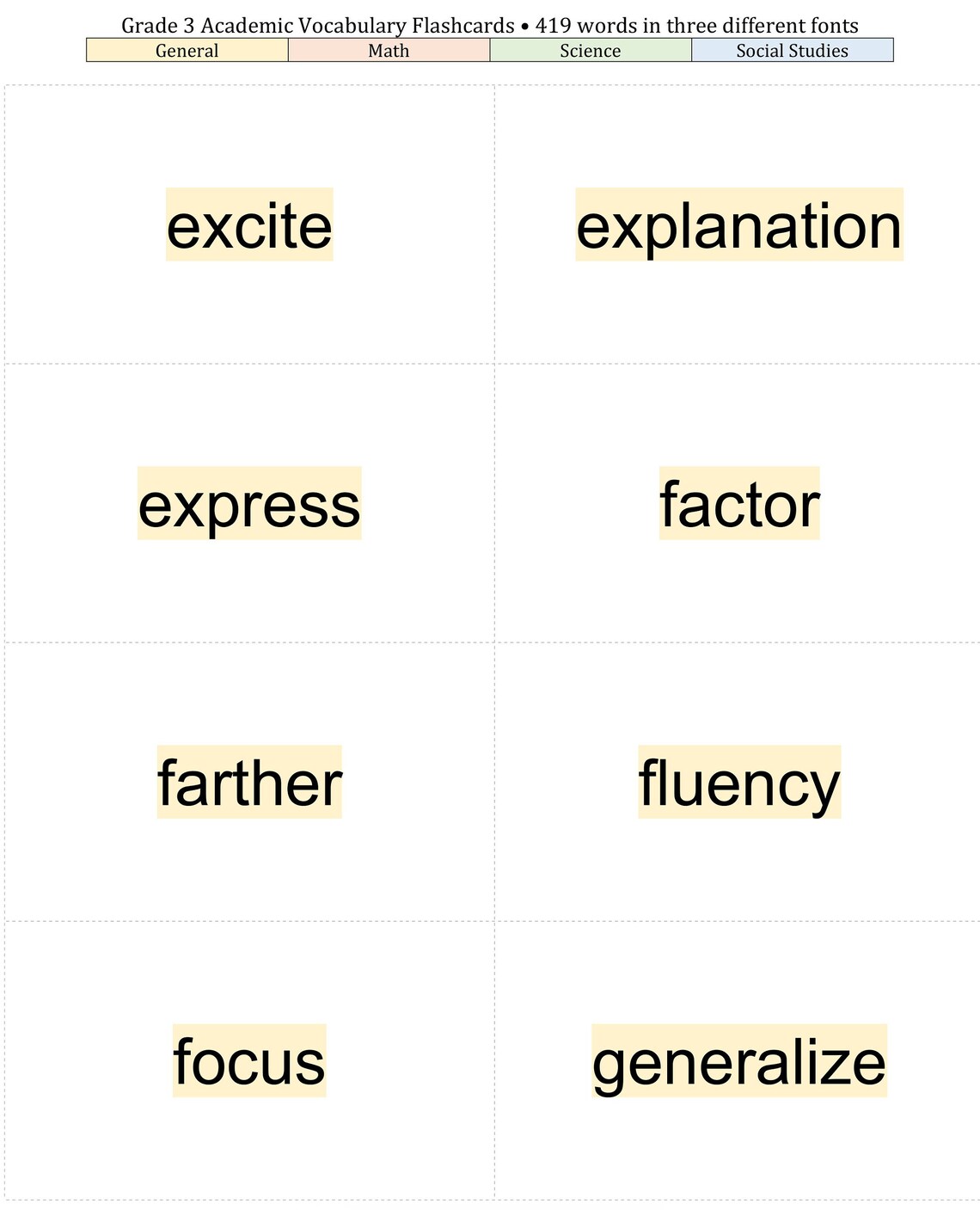 Grade 3 Academic Vocabulary Flashcards - Etsy